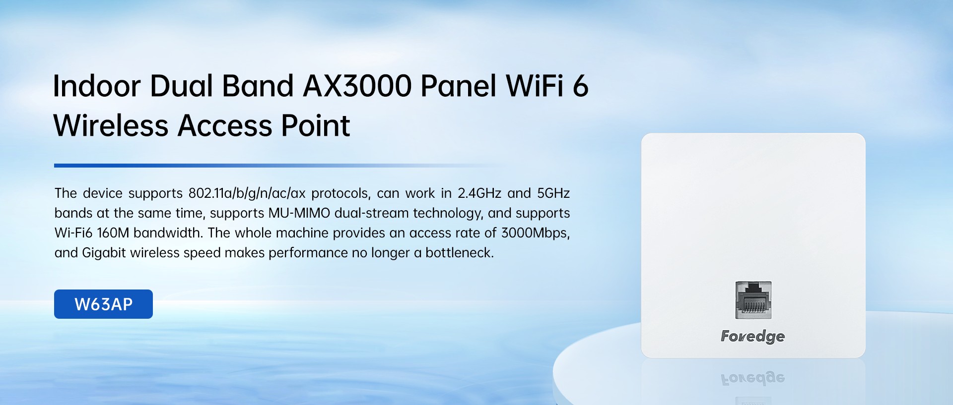 W63AP Indoor Dual Band AX3000 Panel WIFI 6 Wireless Access Point – Foredge